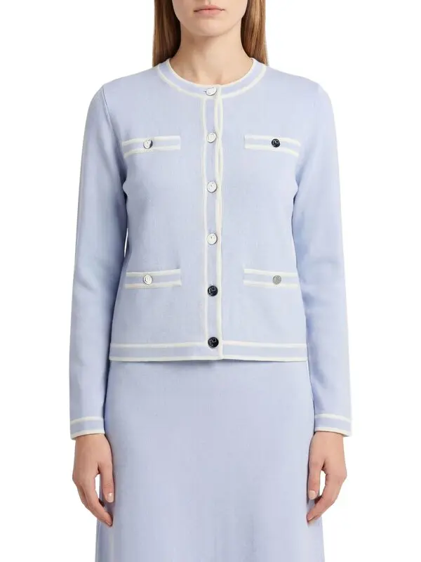 Tory Burch Wool Cardigan With Contrasting Trim - Blue