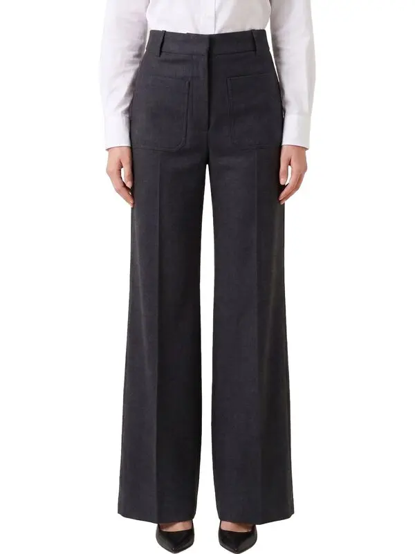 Victoria Beckham High-waisted Flared Tailored Pants In Wool Flannel - Charcoal