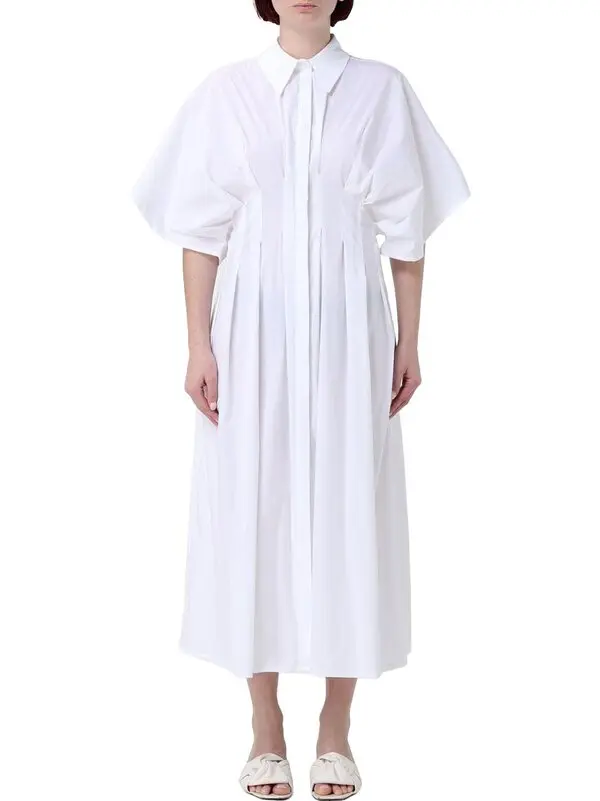 Liviana Conti Midi Shirt Dress In Cotton With Balloon Sleeves - White