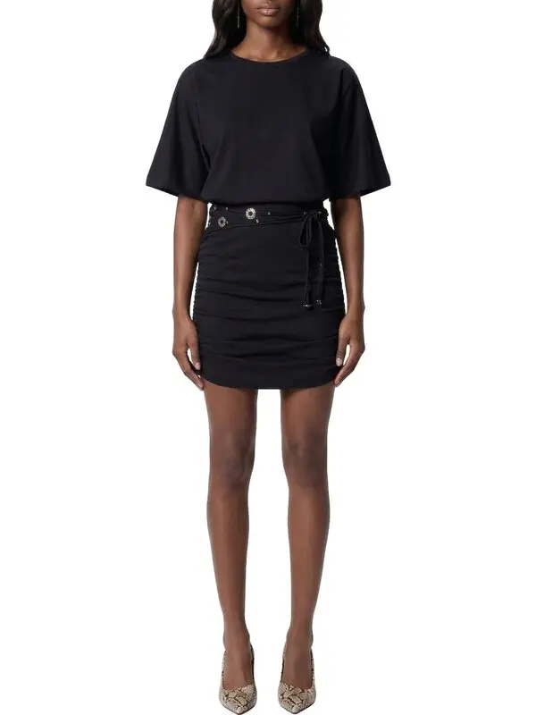 Pinko Cotton T-shirt Dress With Belt - Black