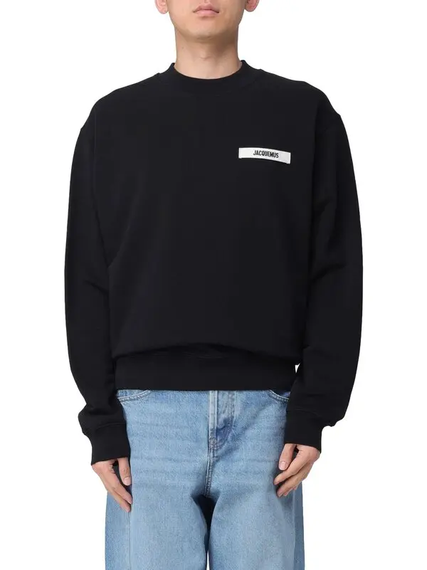 Jacquemus Pure Cotton Crewneck Sweatshirt With Applied Contrast Logo - Black