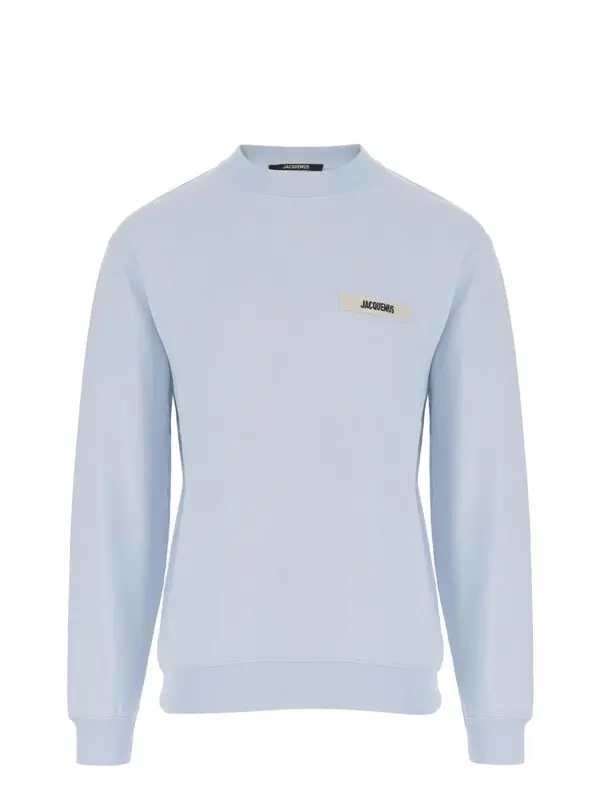 Jacquemus Pure Cotton Crewneck Sweatshirt With Applied Contrast Logo - Gnawed Blue