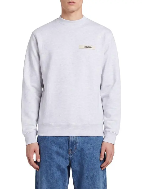 Jacquemus Pure Cotton Crewneck Sweatshirt With Applied Contrast Logo - Grey
