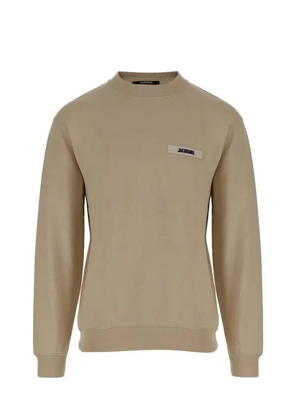 Jacquemus Pure Cotton Crewneck Sweatshirt With Applied Contrast Logo - Sand