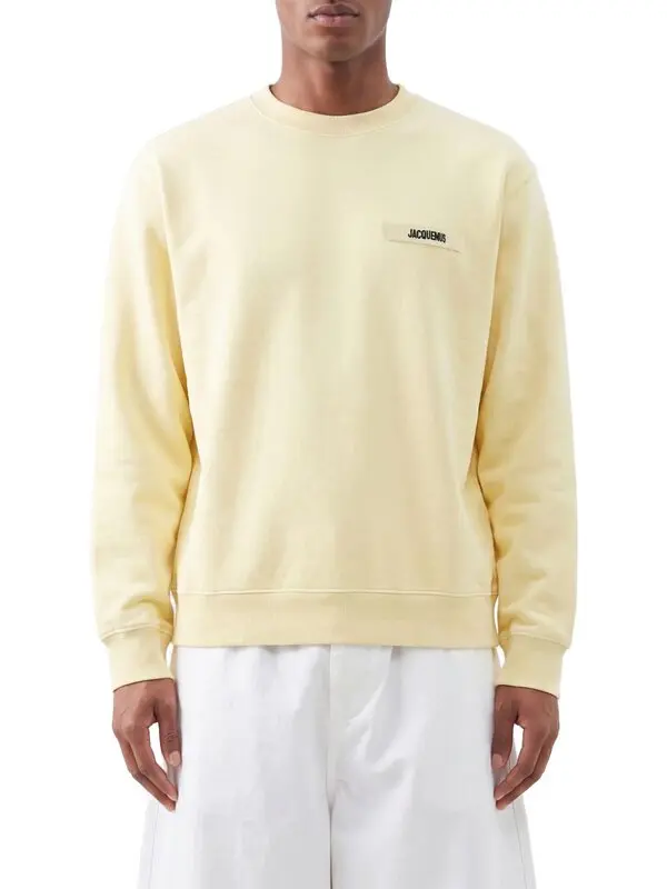 Jacquemus Pure Cotton Crewneck Sweatshirt With Applied Contrast Logo - Yellow
