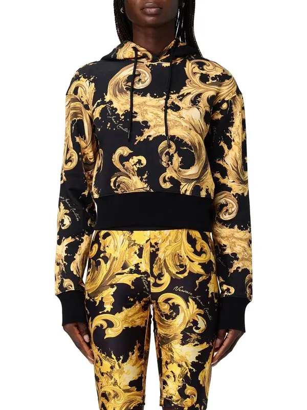 Versace Baroque Print Cotton Hoodie - Black