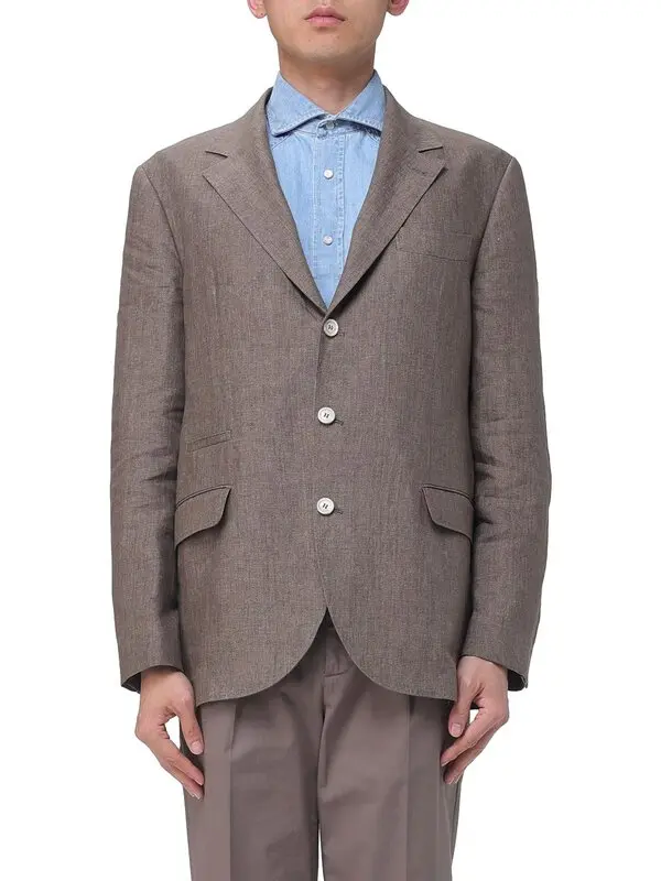 Brunello Cucinelli Linen Single Breasted Blazer - Brown