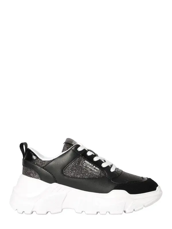 Versace Leather And Lurex Mesh Low Top Sneakers - Black