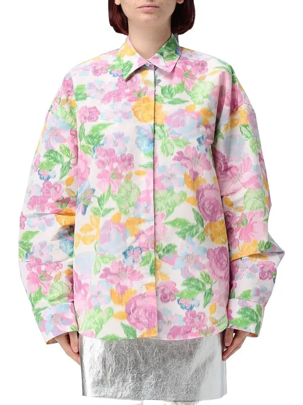 MSGM Relaxed Fit Floral Print Crêpe Shirt With French Collar - Multicolor