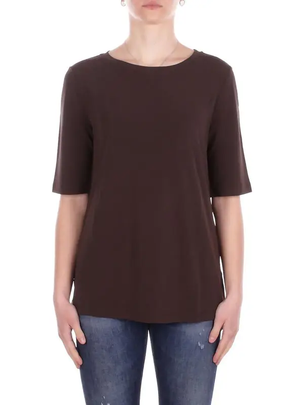 Max Mara Viscose Crewneck Top With Short Sleeves - Brown