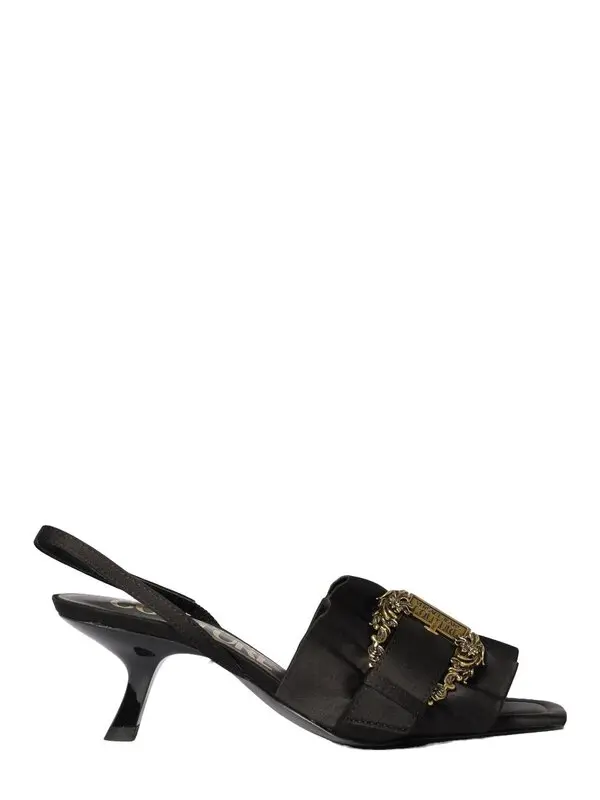 Versace Satin Slingback Sandals With Baroque Buckle - Black
