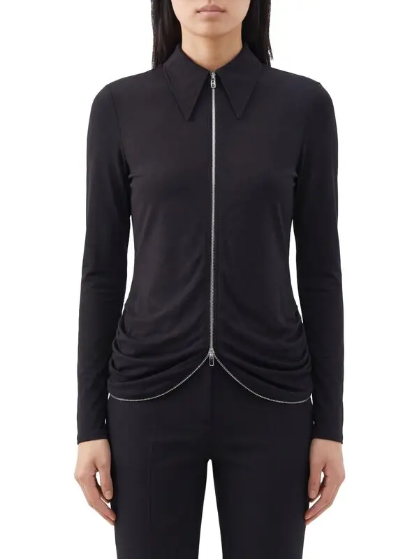 Alexander Wang Zip-up Ruched Shirt - Black