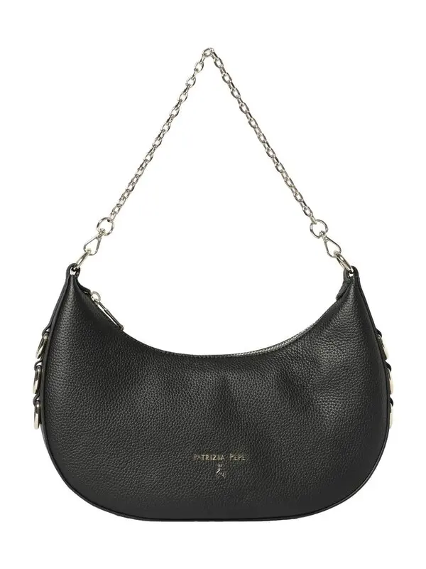 Patrizia Pepe Grained Leather Halfmoon Shoulder Bag - Black