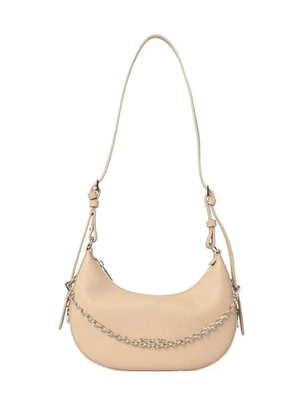 Patrizia Pepe Grained Leather Halfmoon Shoulder Bag - Natural