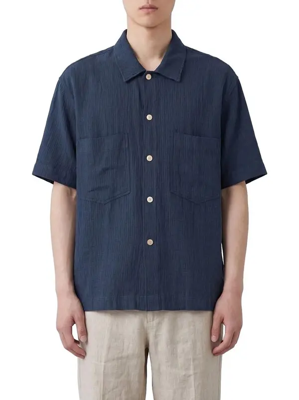 SUNFLOWER Linen And Cotton Casual Shirt - Blue