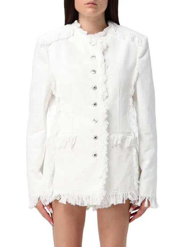 MSGM Fringed Cotton Cropped Jacket With Crew Neck And Slit Pockets - Natural