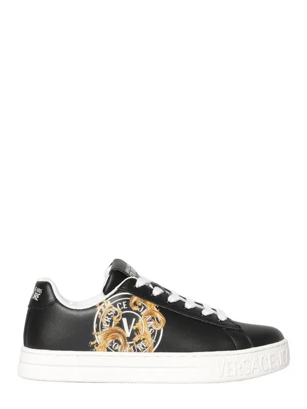Versace Leather Sneakers With Baroque Print - Black
