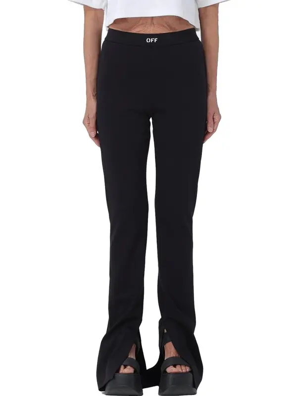 Off-White Trousers With Logo Waistband And Slit Cuffs - Black