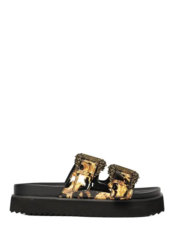 Versace Patent Leather Baroque Print Sandals - Black