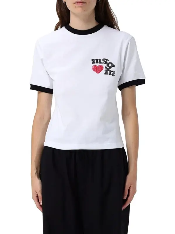 MSGM Slim Fit Cotton T-shirt With Logo Print And Contrast Trims - White