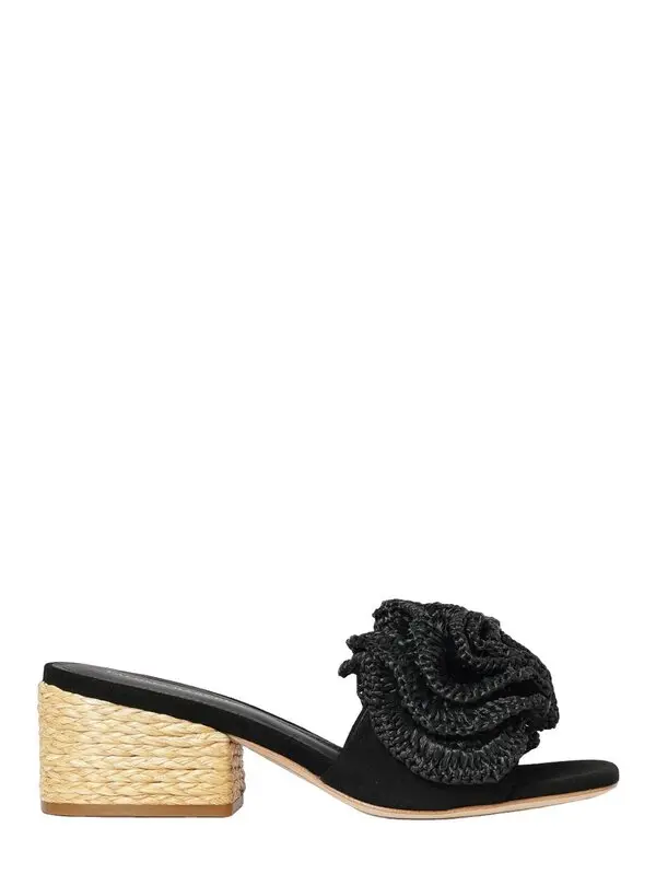 PALOMA BARCELO Suede And Raffia Slip-on Mules With Floral Appliqu - Black