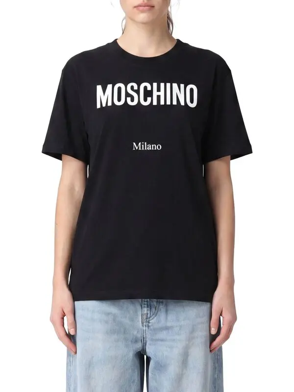 Moschino Contrasting Logo Cotton T-shirt With Dropped Shoulders - Black