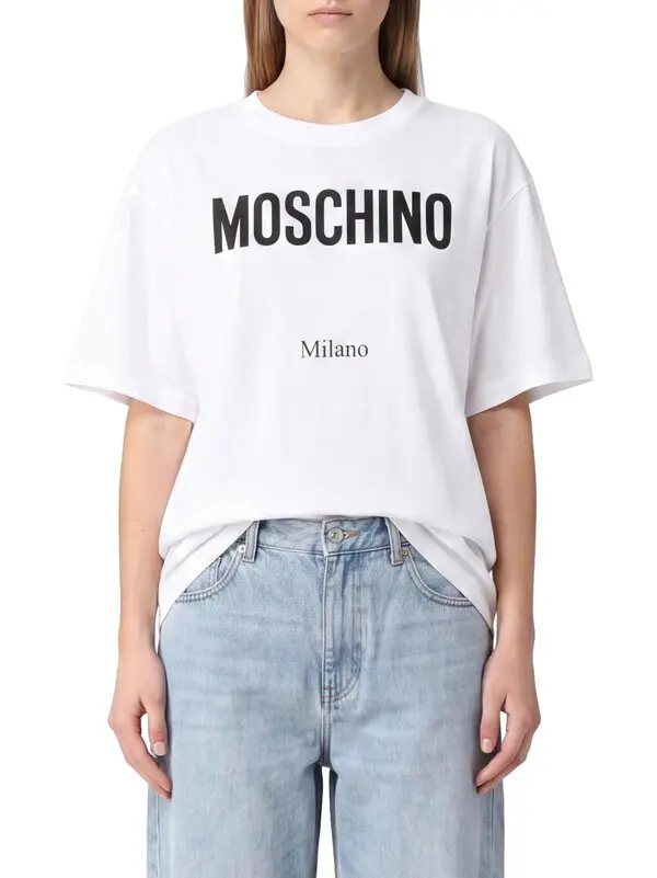Moschino Contrasting Logo Cotton T-shirt With Dropped Shoulders - White