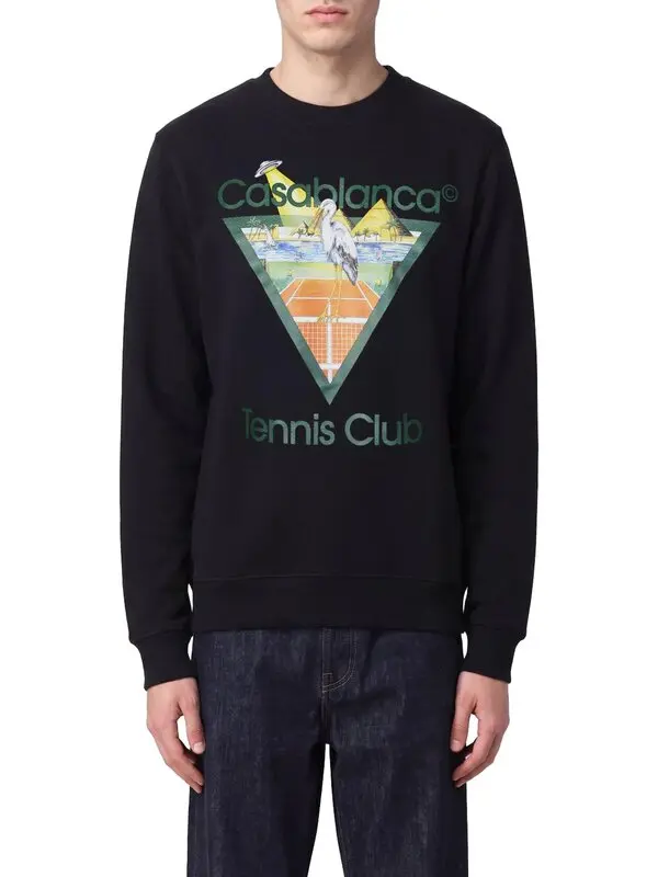 Casablanca Relaxed Fit Cotton Crewneck Sweatshirt With Logo Print - Black 1