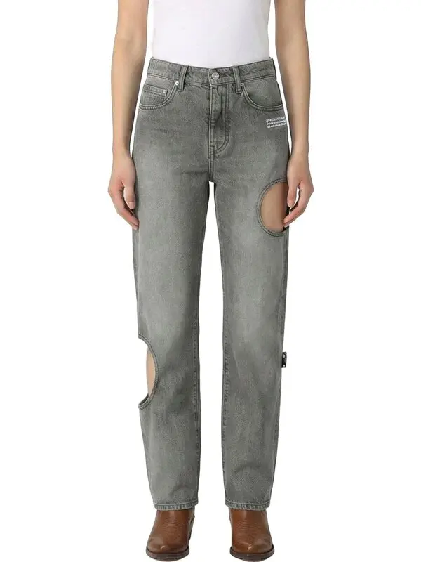 Off-White Cut-out Wide Leg Jeans - Grey