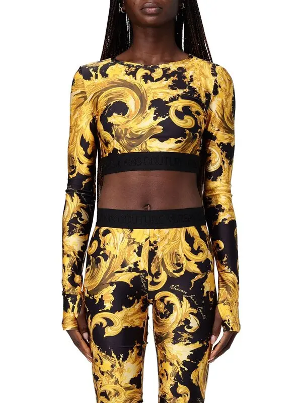 Versace Baroque Print Cropped Long Sleeve T-shirt - Black