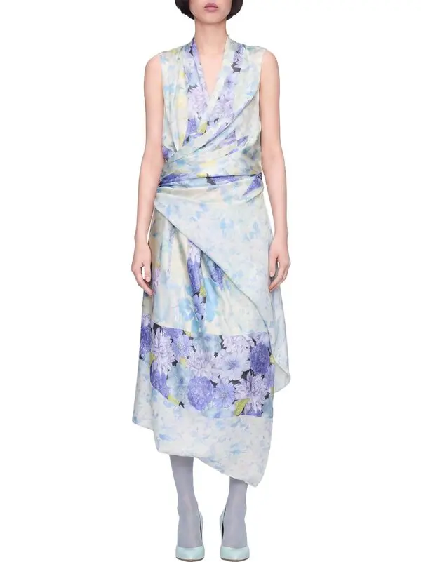 MAISON MARGIELA Printed Silk Wrap Midi Dress - Blue 1