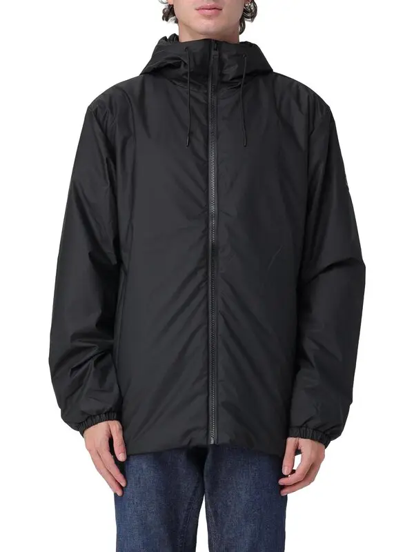 Rains Waterproof Zip-up Jacket With Drawstring Hood - Black