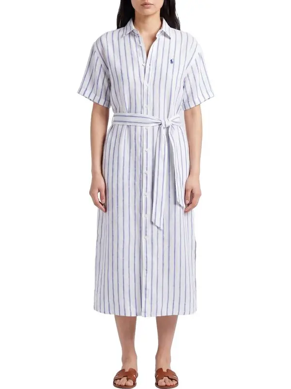 Polo Ralph Lauren Striped Linen Midi Shirtdress - White 1