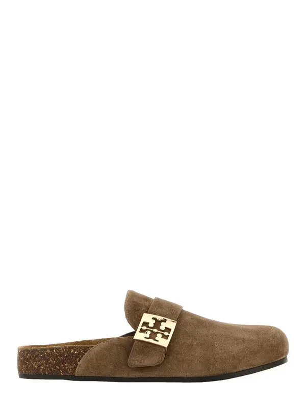 Tory Burch Mellow Suede Mules With -tone Logo Detail - Gold