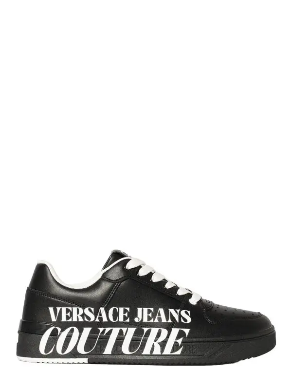 Versace Leather Sneakers With Logo Print - Black