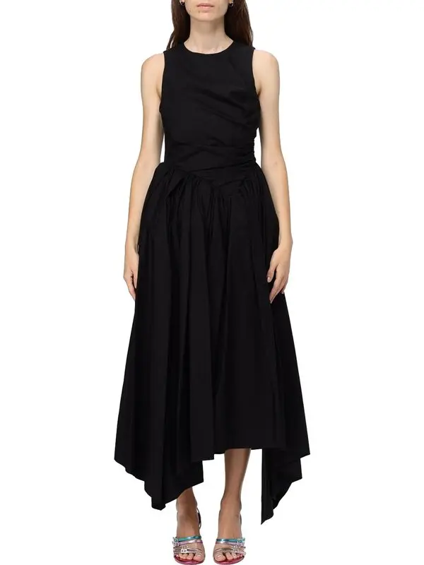 MSGM Asymmetric Off-the-shoulder Midi Dress - Black