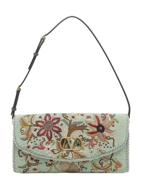 Valentino Garavani Embroidered Beaded Floral Motif Bag - Green