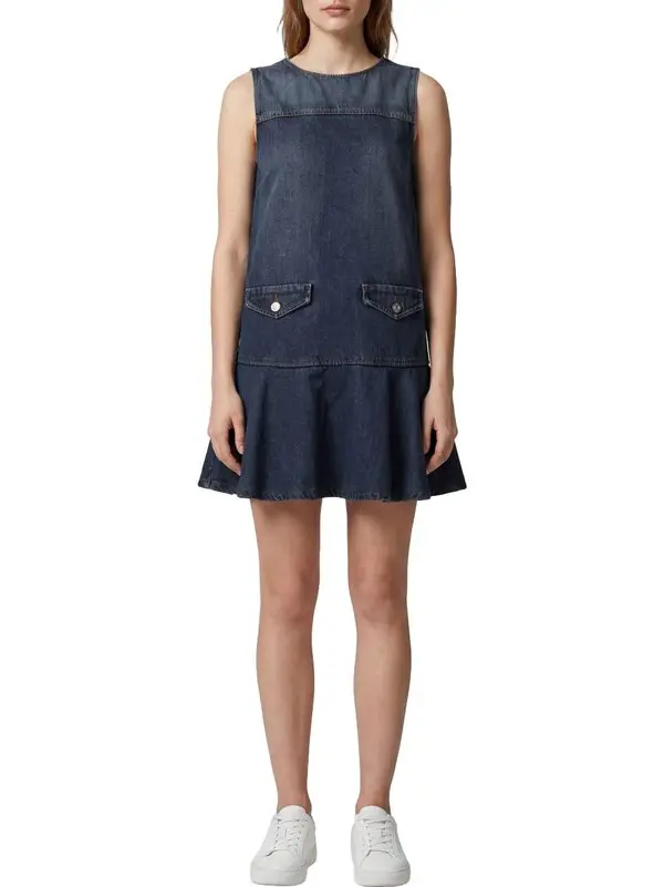 GANNI Sleeveless A-line Mini Dress With Ruffles - Denim