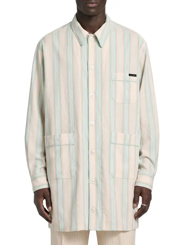Dolce & Gabbana Relaxed Fit Silk Blend Shirt With French Collar - Striped