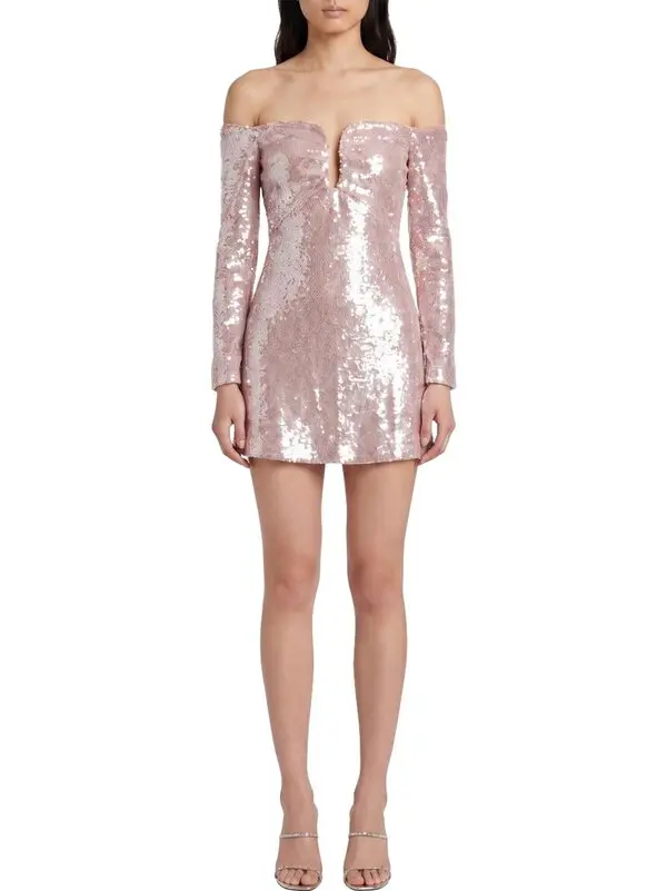 SELF-PORTRAIT Sequin Off-the-shoulder Mini Dress - Nude