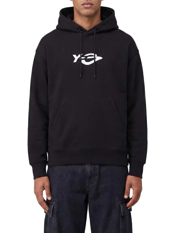 Y3 Cotton Hoodie With Drawstring And Kangaroo Pocket - Black