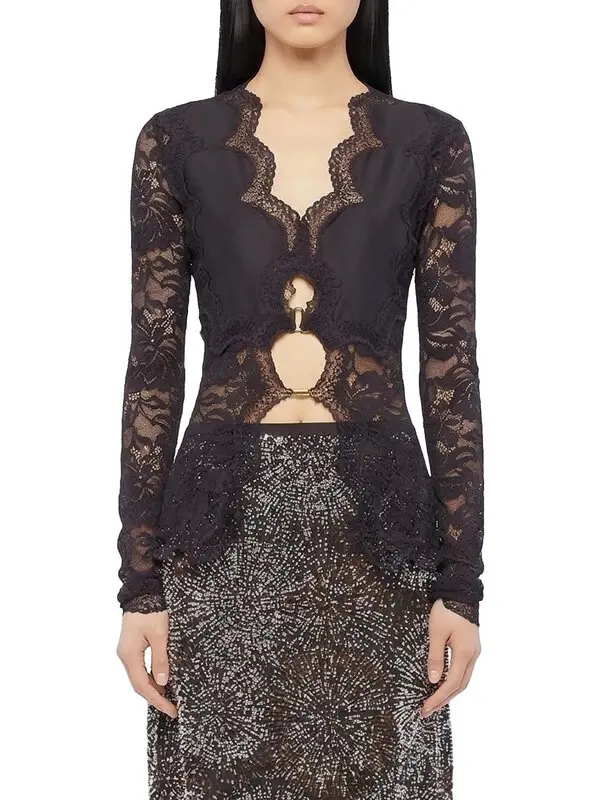 Rabanne Long Sleeve Lace Top - Black