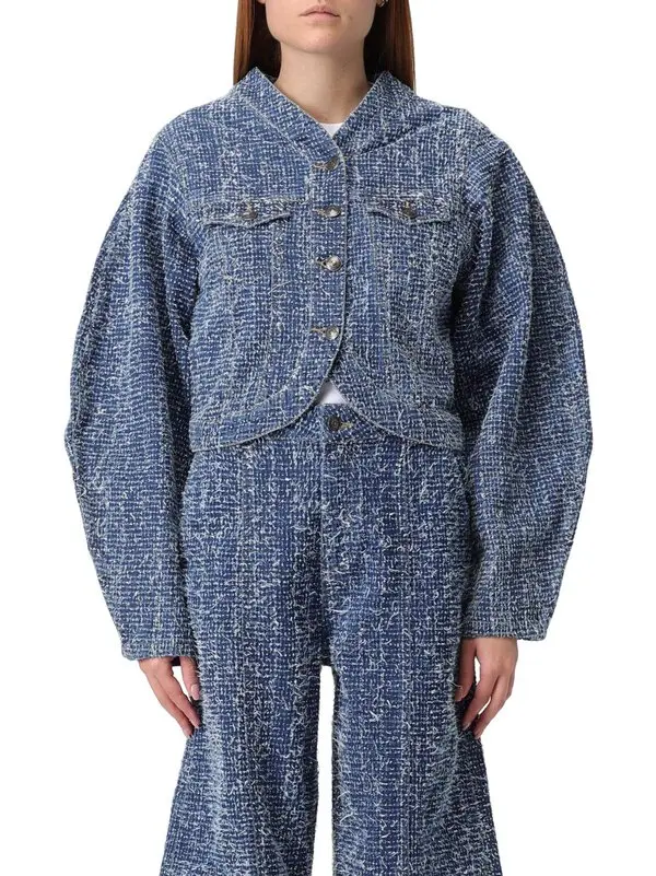 ROTATE BY BIRGER CHRISTENSEN Cropped Textured Jacket - Gnawed Blue