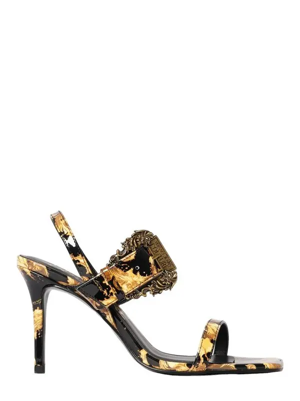 Versace Baroque Print Patent Leather Slingback Stiletto Sandals - Black