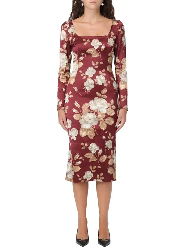 Dolce & Gabbana Floral Print Long Sleeve Midi Dress - Red