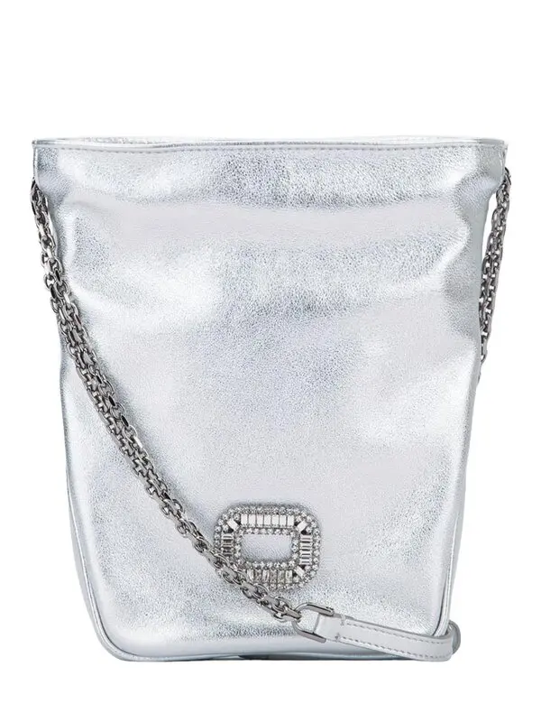 ROGER VIVIER Nano Pilgrim Laminated Leather Bag With Jewel Buckle - Silver