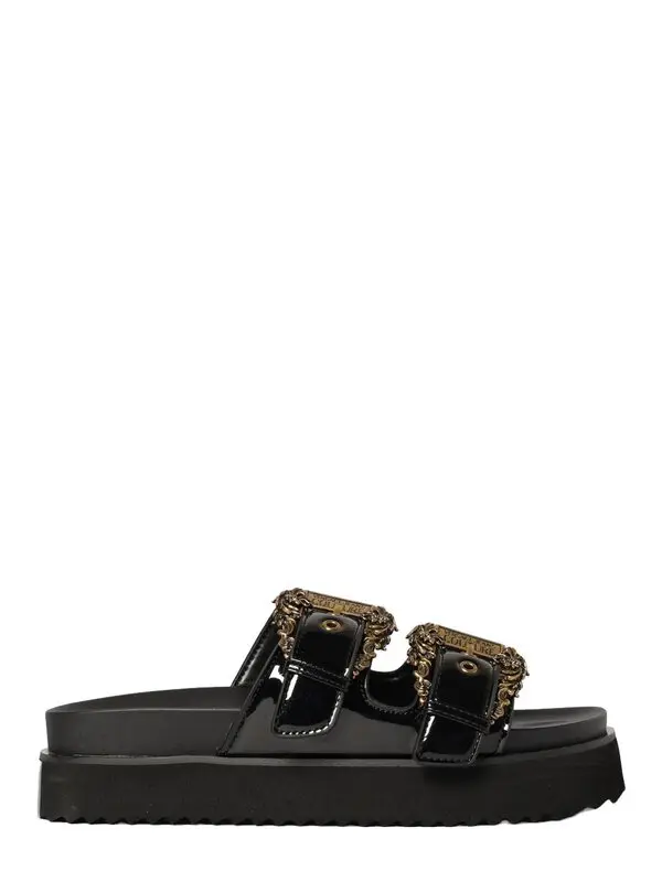 Versace Patent Leather Buckled Platform Sandals - Black