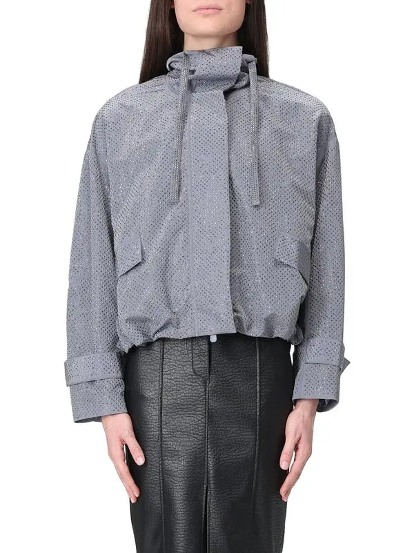 Pinko Embellished Zip-up Jacket With Stand Collar - Grey
