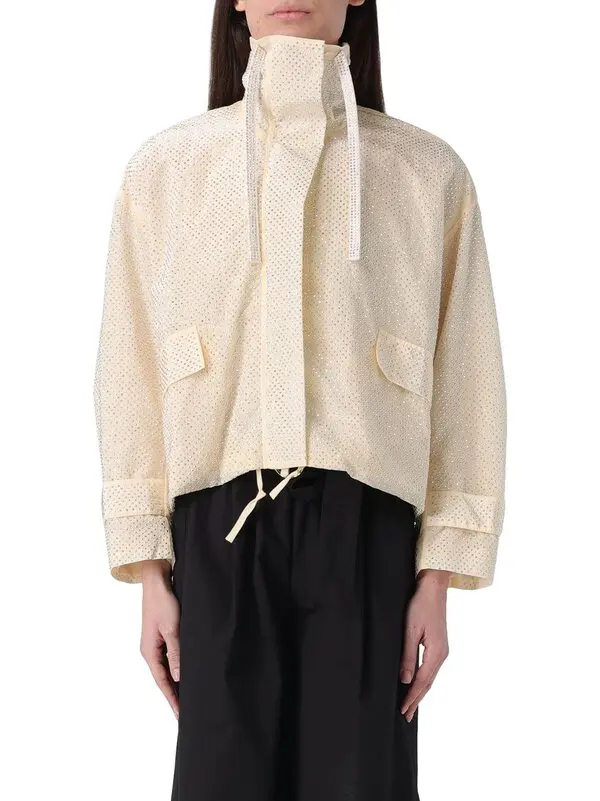 Pinko Embellished Zip-up Jacket With Stand Collar - White