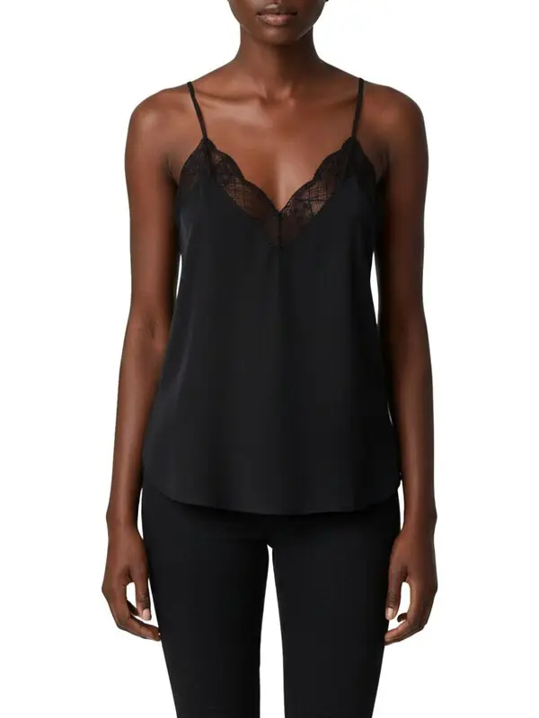Zadig&Voltaire Silk Top With Lace Inserts And Adjustable Straps - Black